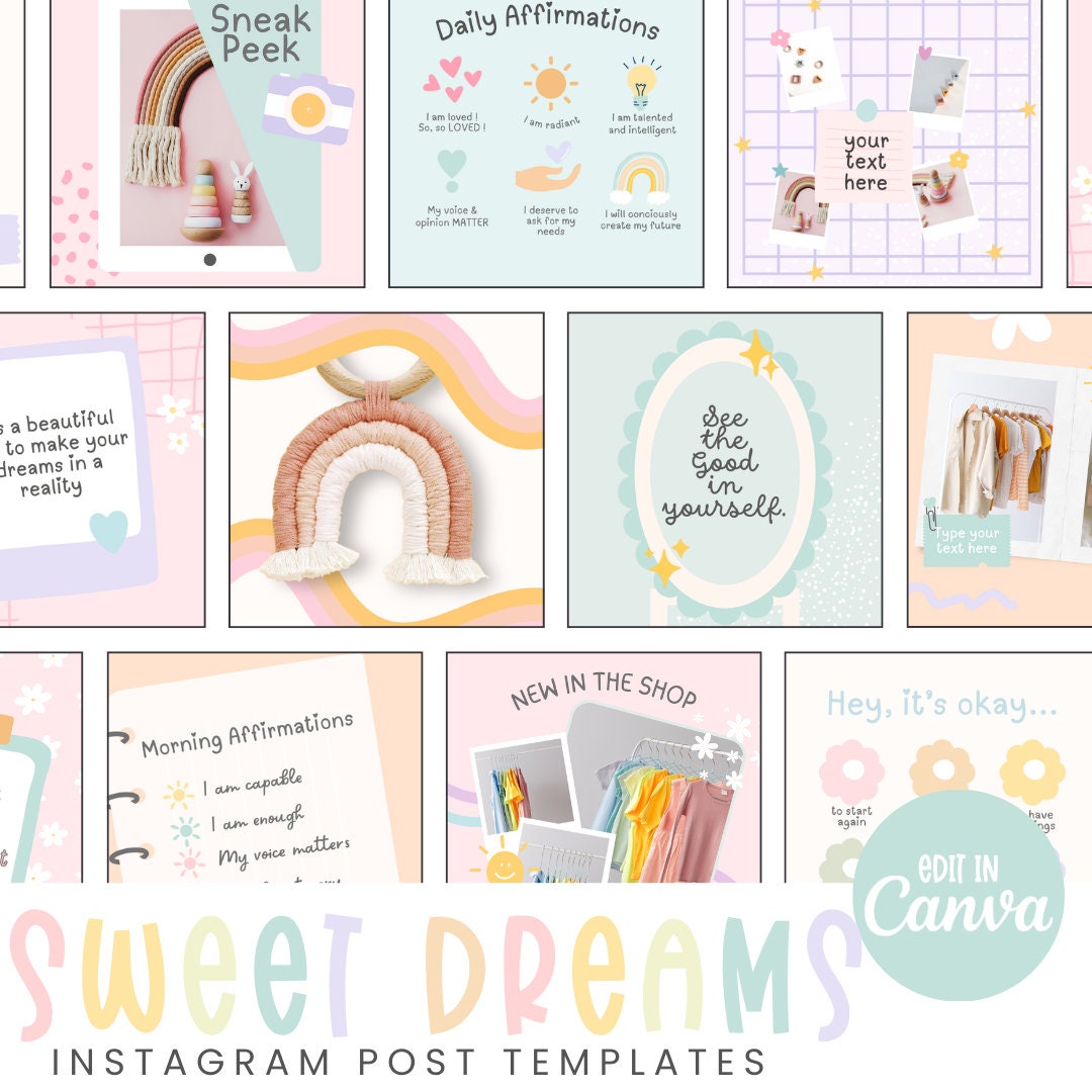 PASTEL Instagram Post Templates, Cute Instagram Templates, Neutral ...