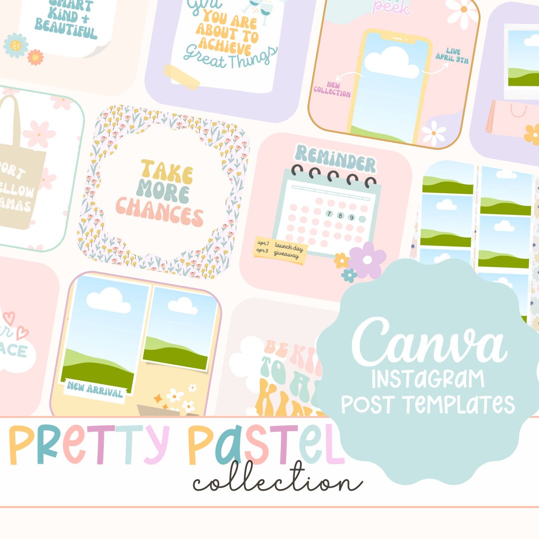 Pretty Pastel Rainbow Instagram Post Templates, Canva Templates, Cute ...