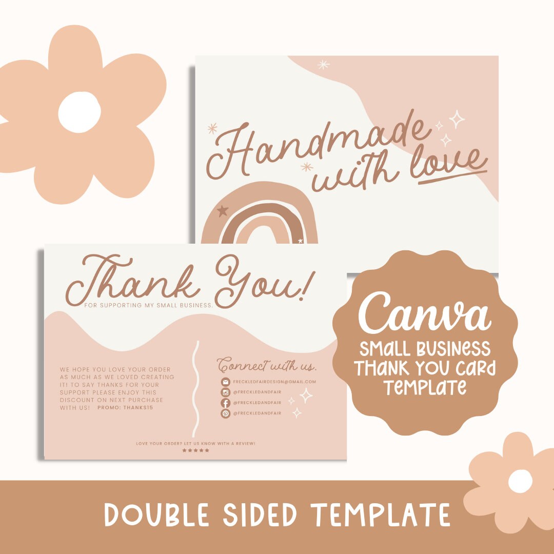 Boho Thank You Card Template, Neutral Business Card Template, Editable ...