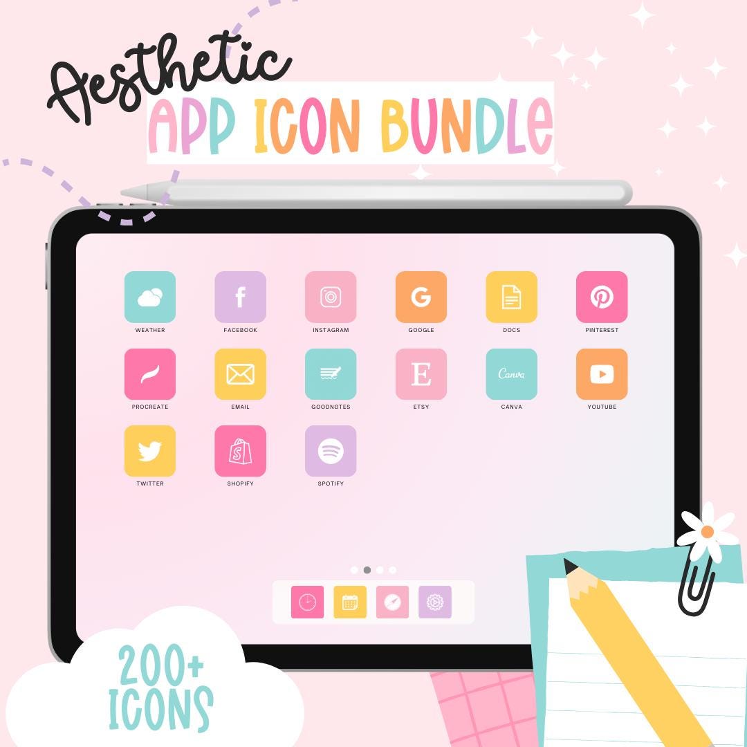 Aesthetic Study and Productivity App Icon Pack | 200+ Cute Pastel Icons ...