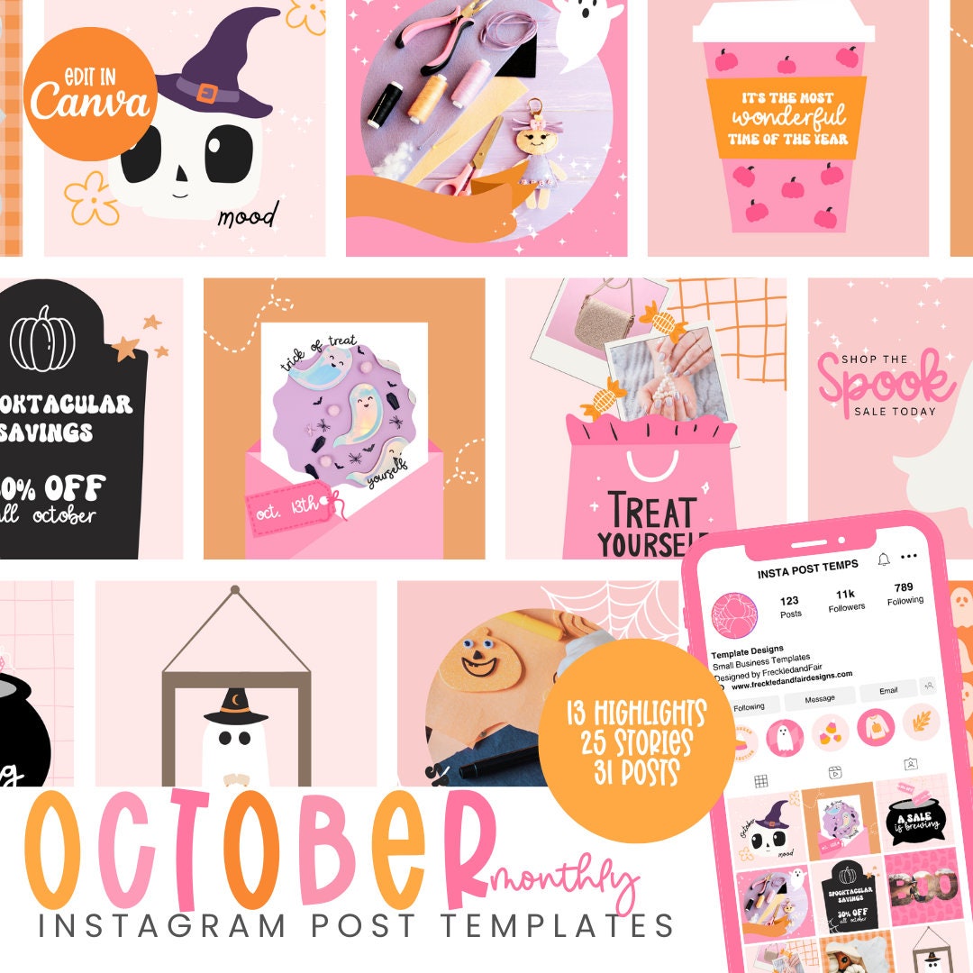 Halloween Instagram Post Templates Canva, Cute Halloween Template ...