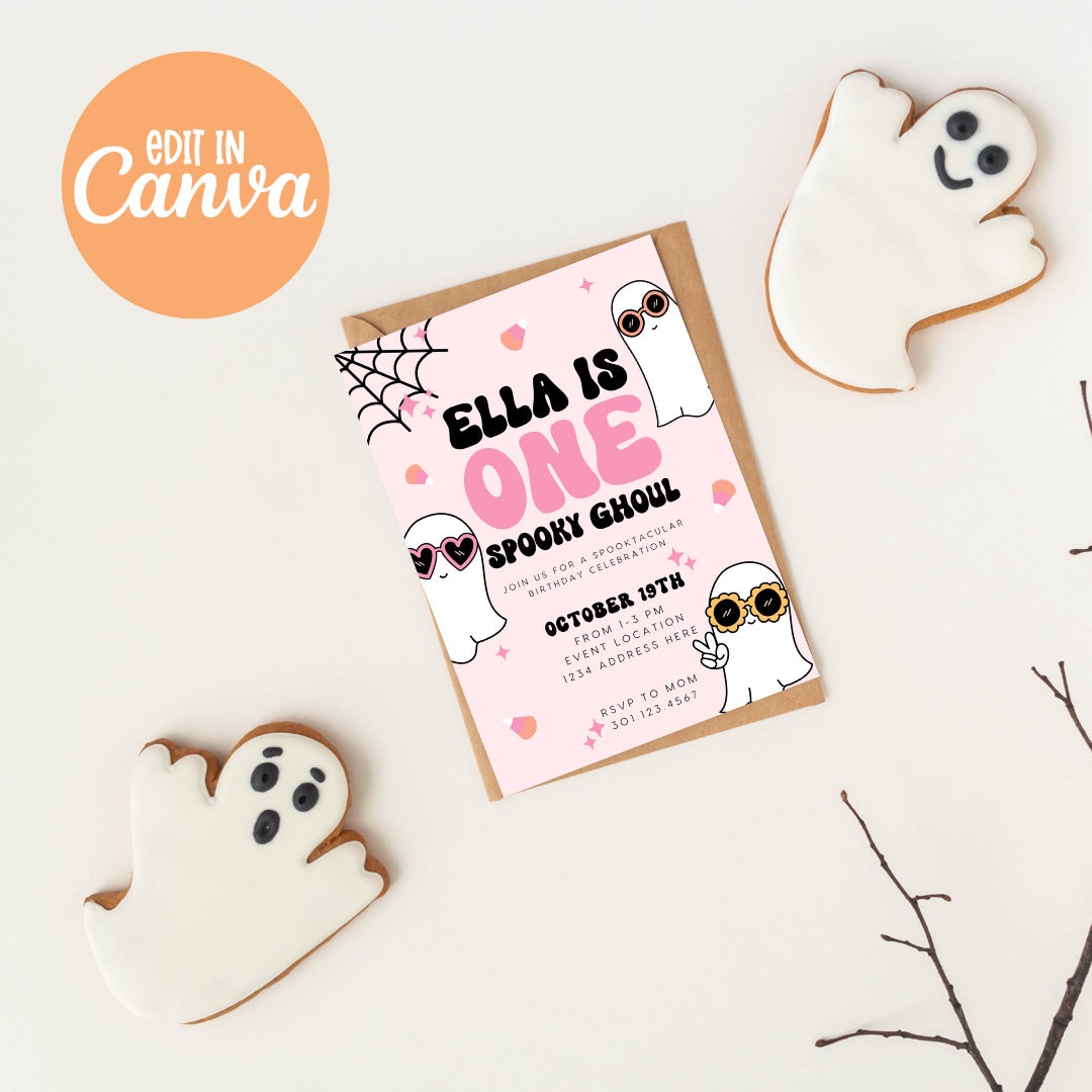 Pink Spooky Birthday Invitation, Girl Halloween Birthday Invitation ...