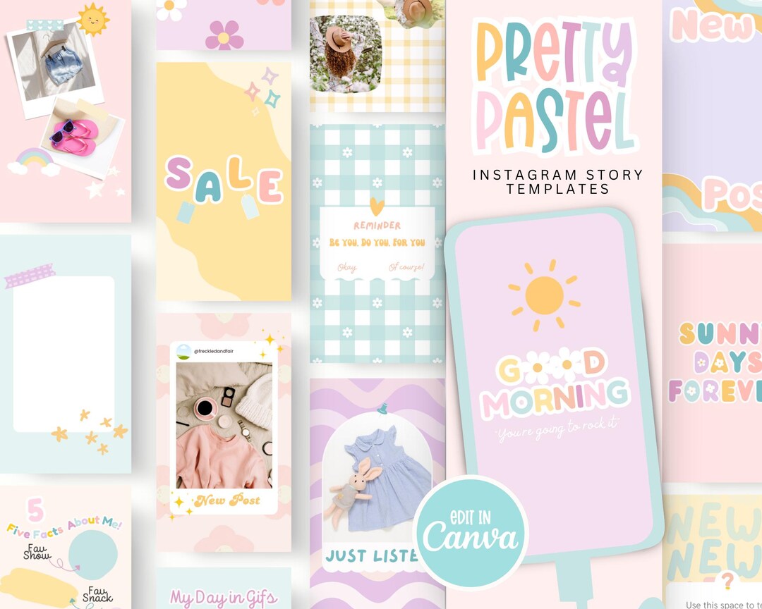 Pastel Rainbow Instagram Story Templates, Pastel Social Media Templates ...