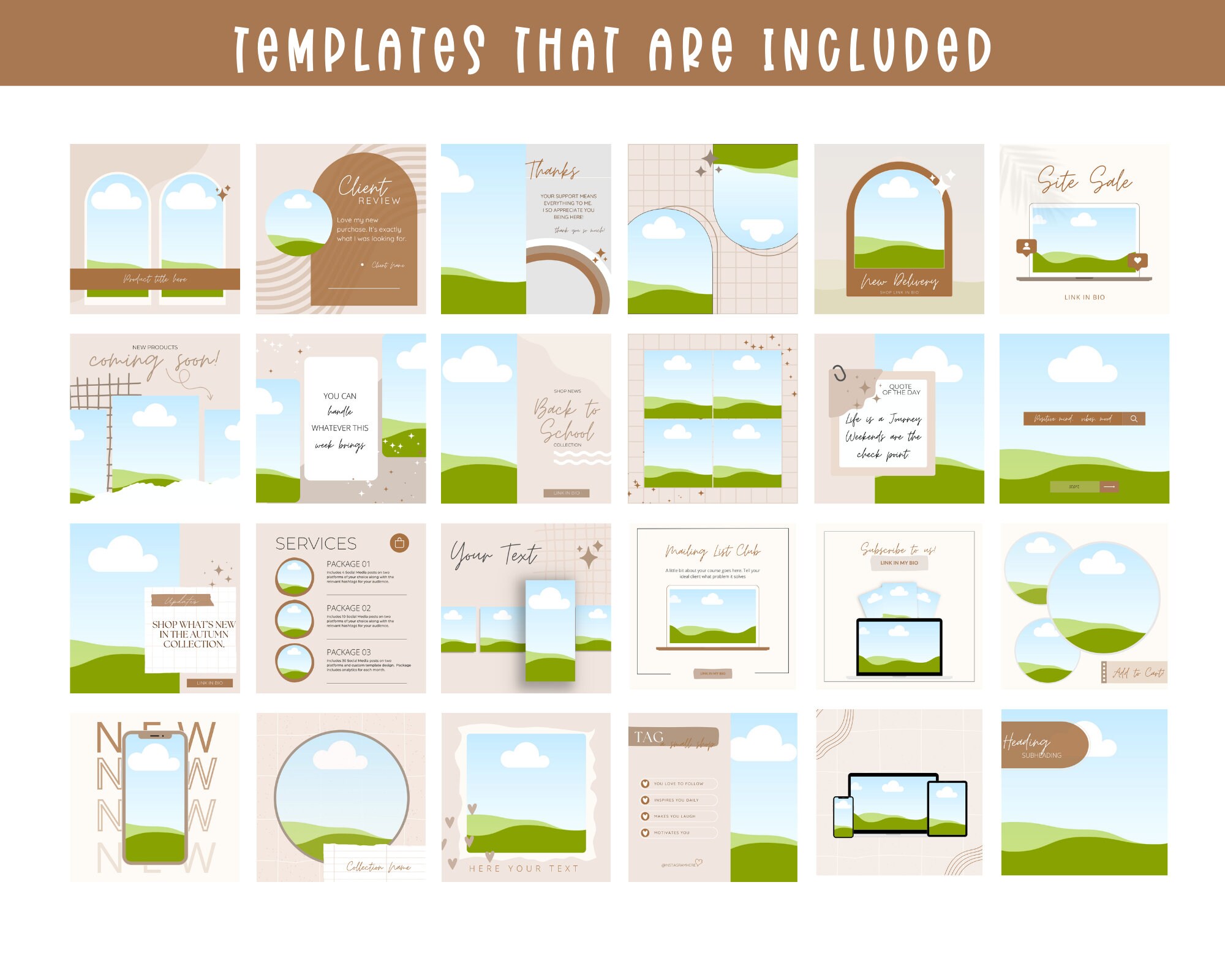 Boho Neutral Instagram Post Templates, Canva Templates, Modern Boho ...