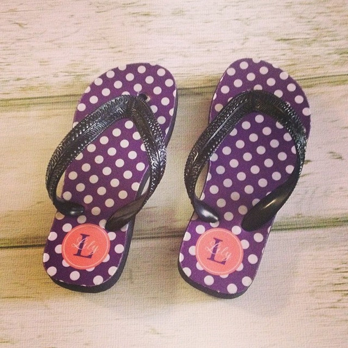 Custom Design YOUTH Size Kid's Monogram Flip Flops - Choice of Pattern ...