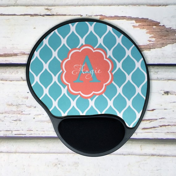 Monogram Mouse Pad with Gel Wrist Cushion Rest Custom Design | Etsy