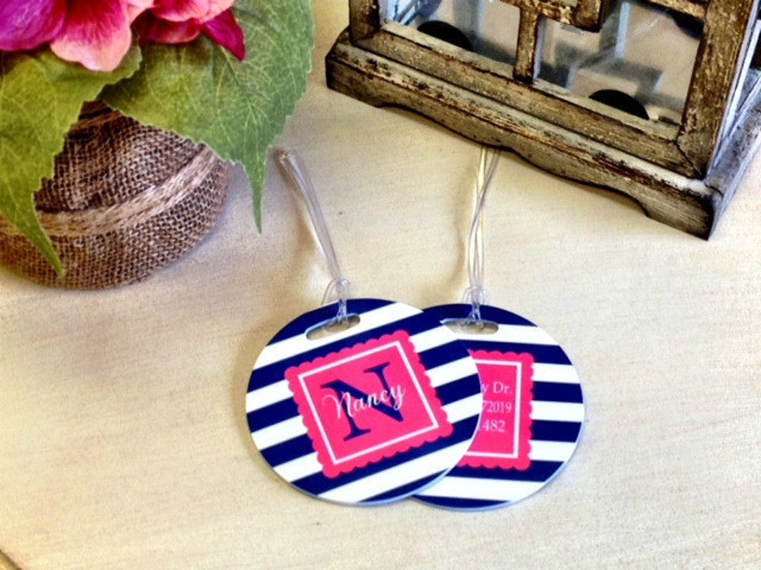 Set of 2 Personalized Round Luggage Tags (2 Sided) - Customize W ...