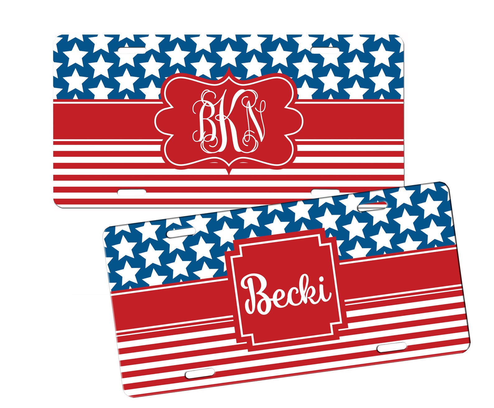 Stars & Stripes Car Tag License Plate - Monogram Personalized Patriotic ...