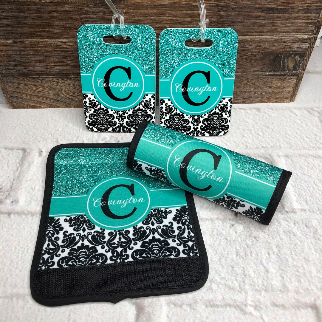 Glitter & Damask Design Luggage Tag and Handle Wrap Gift Set - Double ...