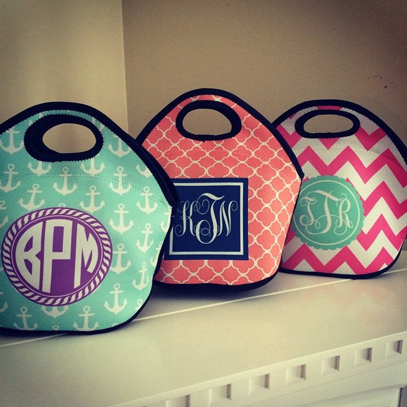 Monogram Neoprene Lunch Tote Choice of Pattern Color Frame - Etsy
