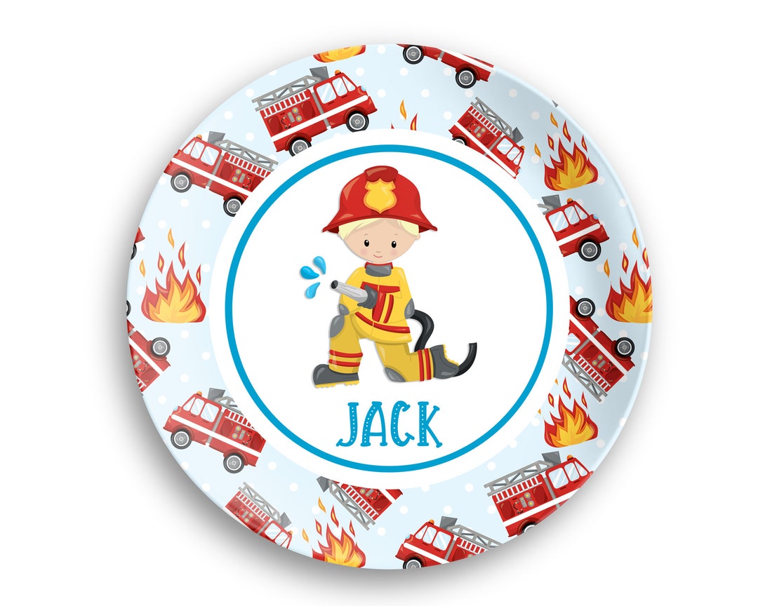 Personalized Fire Fighter Design Polymer Kid's Dinner Plate - Design ...
