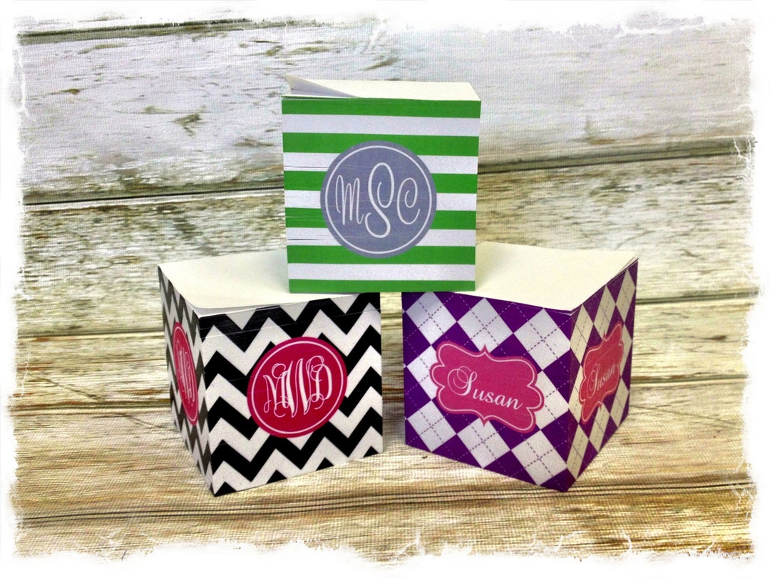 Personalized Sticky Note Cube Choice of Pattern, Color, Frame, Monogram ...