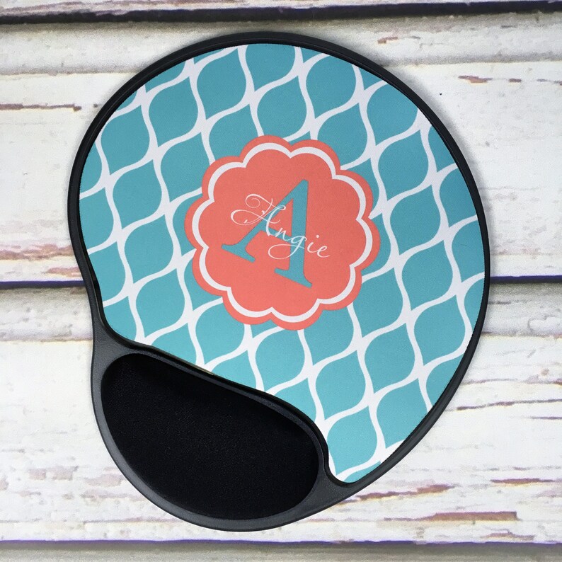 Monogram Mouse Pad with Gel Wrist Cushion Rest Custom Design | Etsy