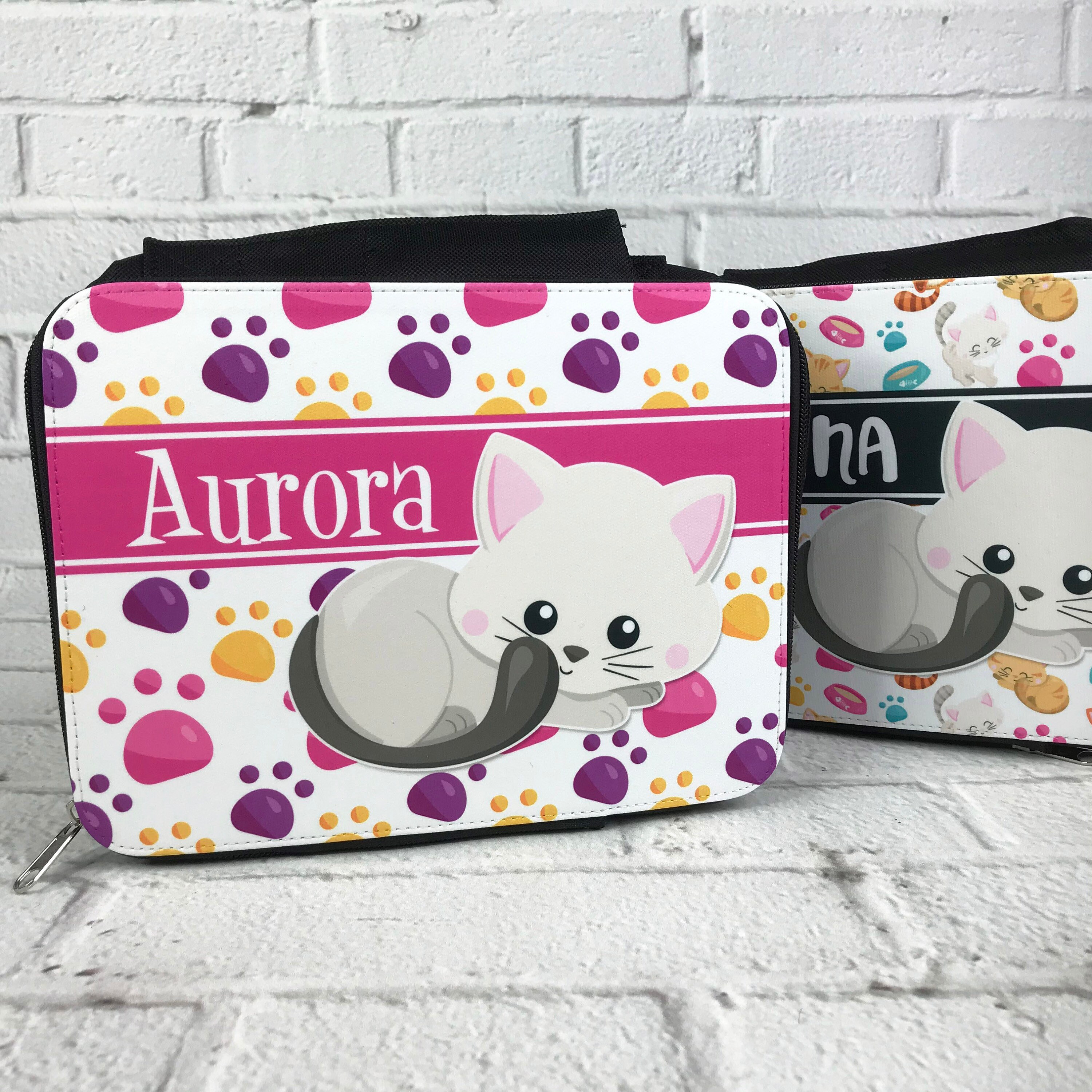 Kitty Cat Design Personalized Lunch Box - Custom Lunch Tote With Name ...