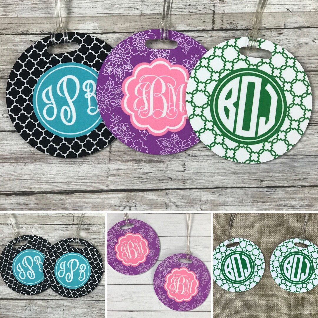 Set of 2 Custom Round Luggage Tags (2 Sided) - Choice of Pattern, Color ...