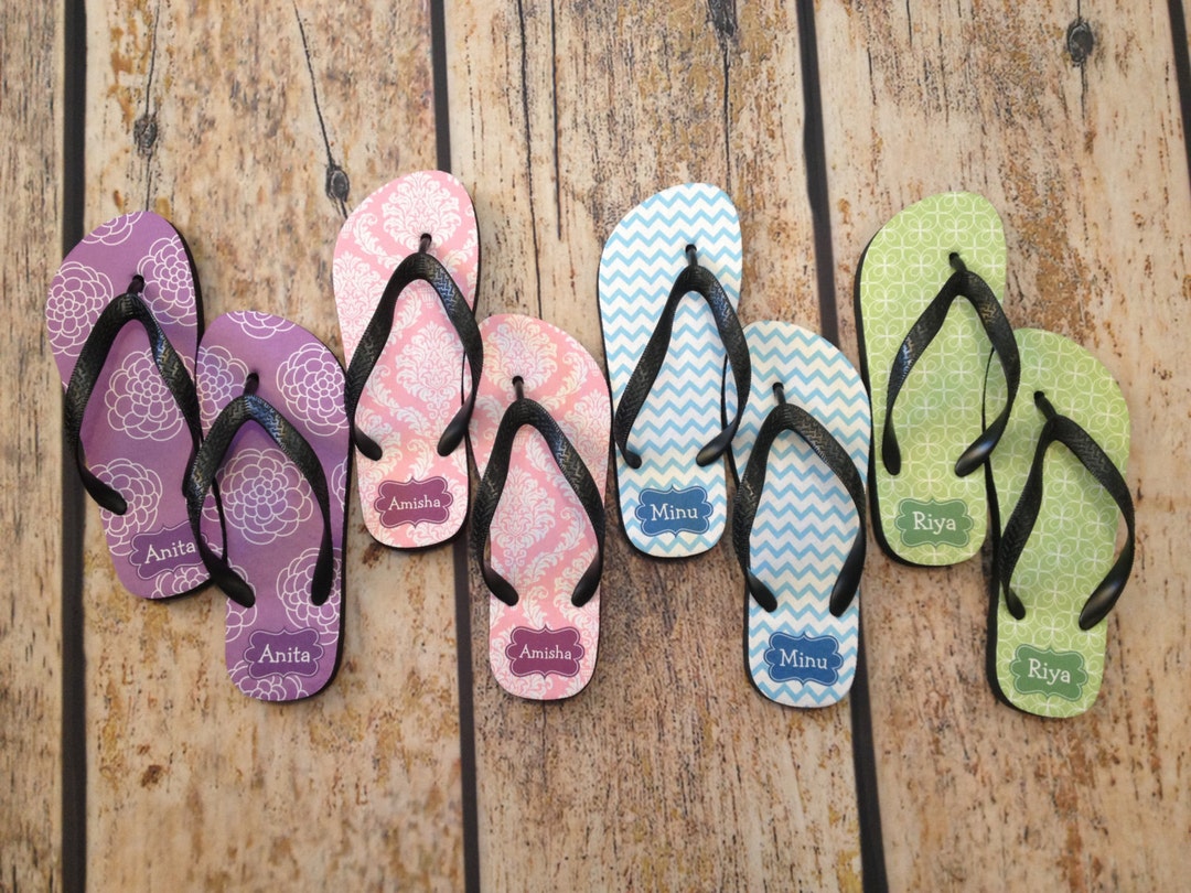 Set of 4 Personalized Monogram Flip Flops - Choose Pattern, Color, Name ...