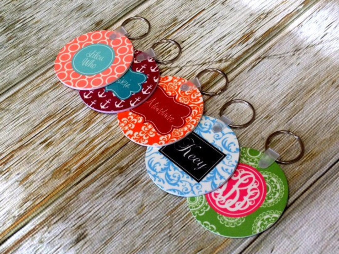 Monogram Round Keychain Personalized With Pattern Color - Etsy