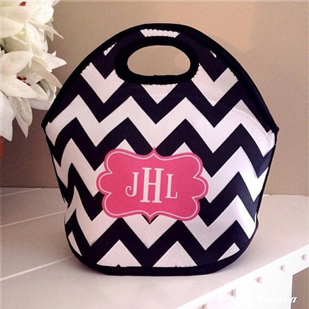 Monogram Chevron Lunch Tote - Choice of Pattern, Color, Frame ...
