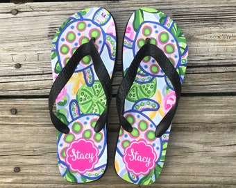 Personalized Preppy Collection Design Flip Flops Sunflower | Etsy
