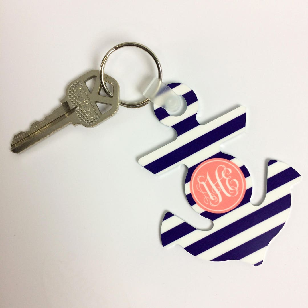 Preppy Monogram Aluminum ANCHOR Key Chain - Personalized 2 Sided Key ...