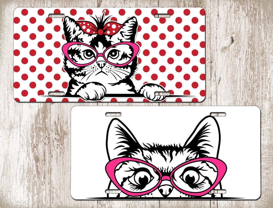 Retro Peeking Cat Design License Plate Car Tag - Vanity Plate Gift - 4 ...