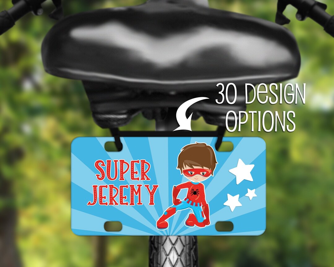 Personalized Superhero Boy Design Bike Tag Mini License Plate - Scooter ...