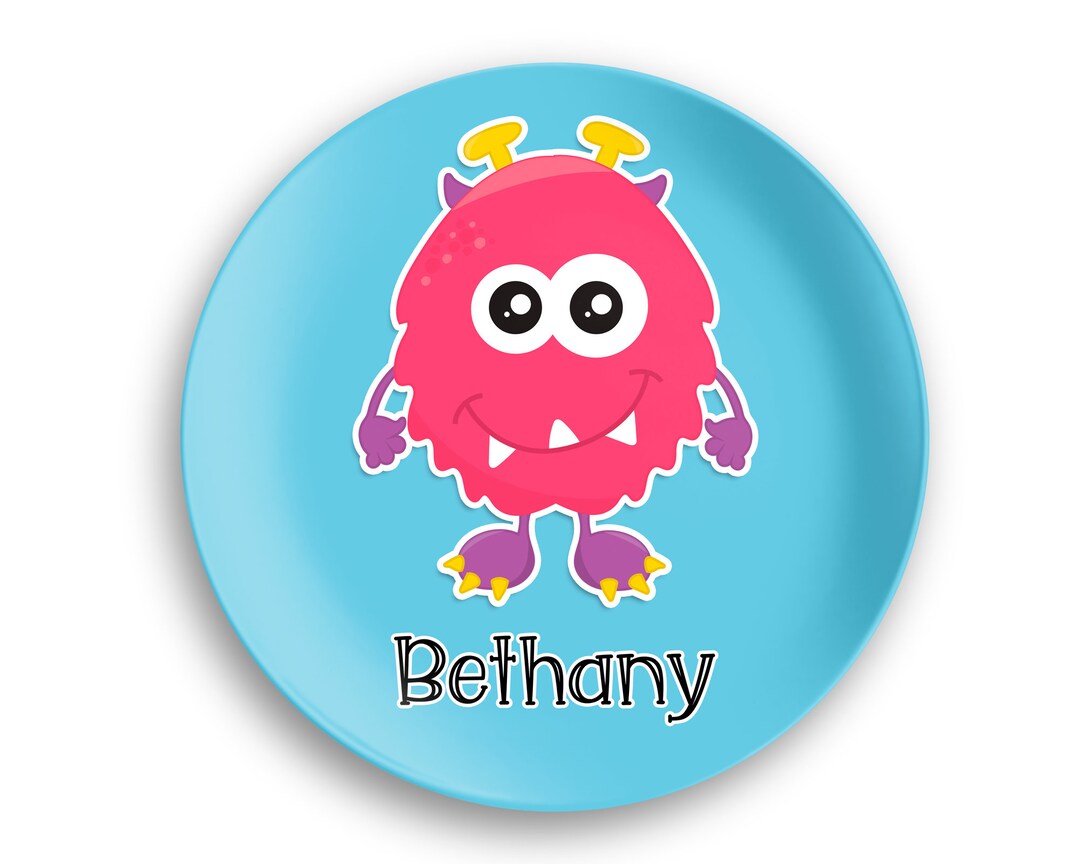 Friendly Cute Monster Design Polymer Kid's Dinner Plate With Name ...