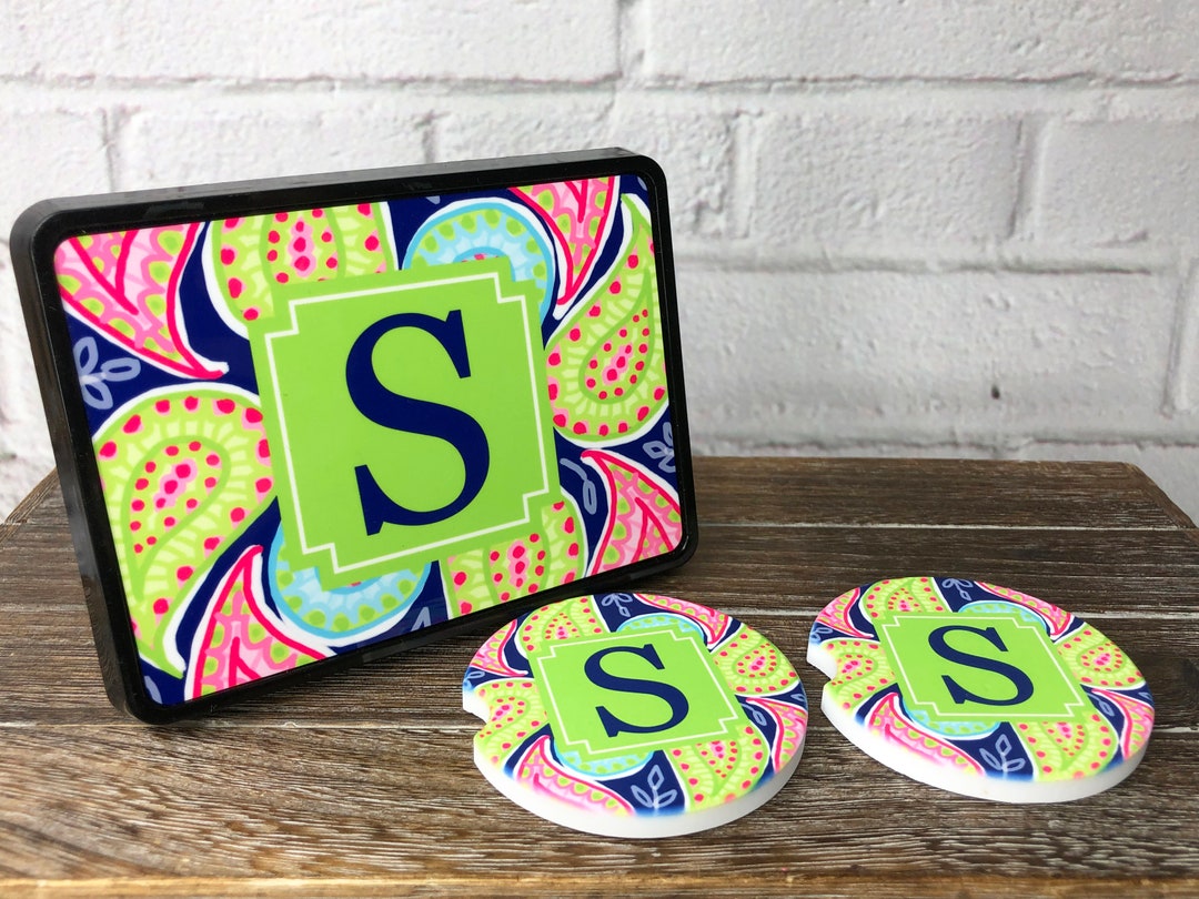 Preppy Paisley Personalized Trailer Hitch Cover and Car Coaster Set ...