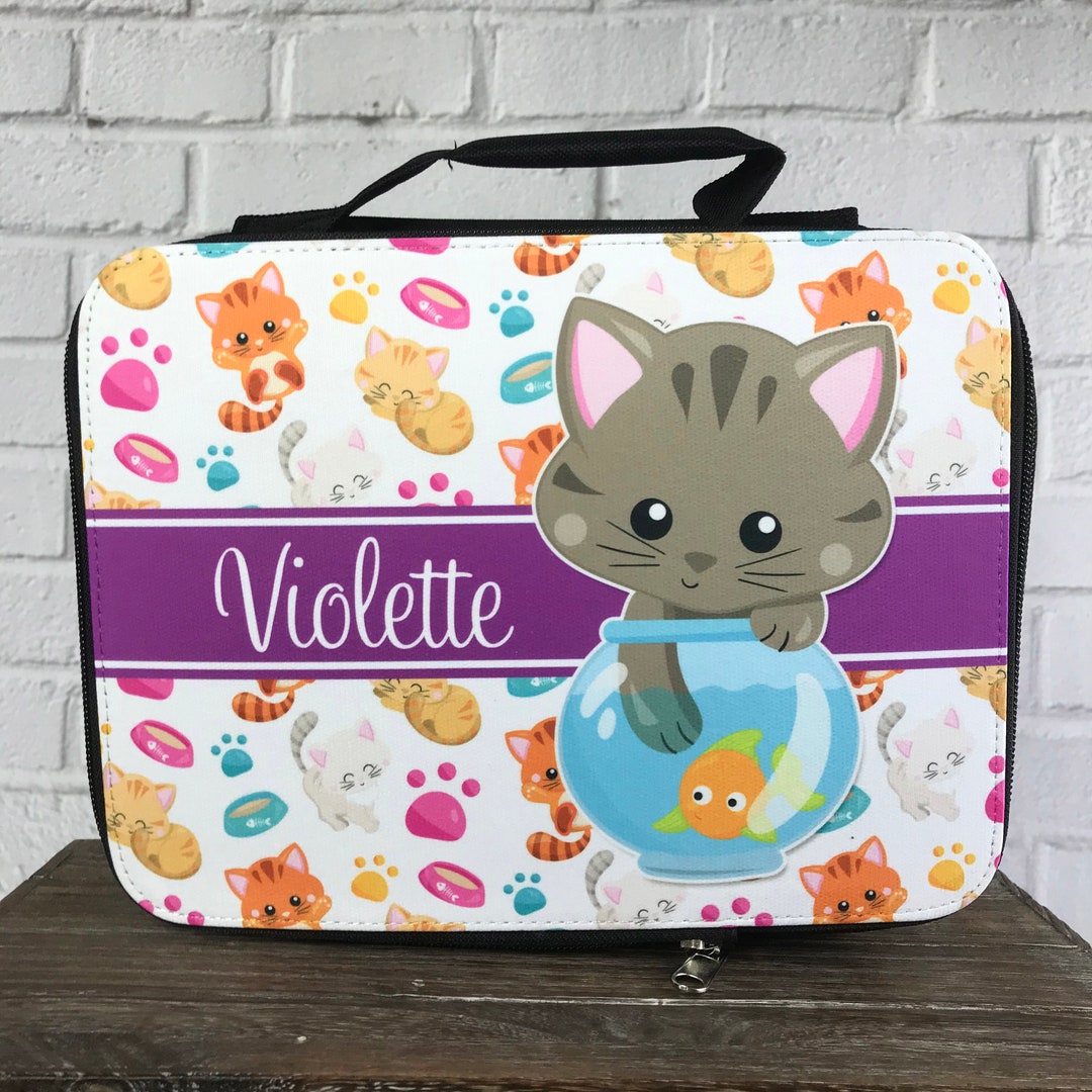 Kitty Cat Design Personalized Lunch Box - Custom Lunch Tote With Name ...
