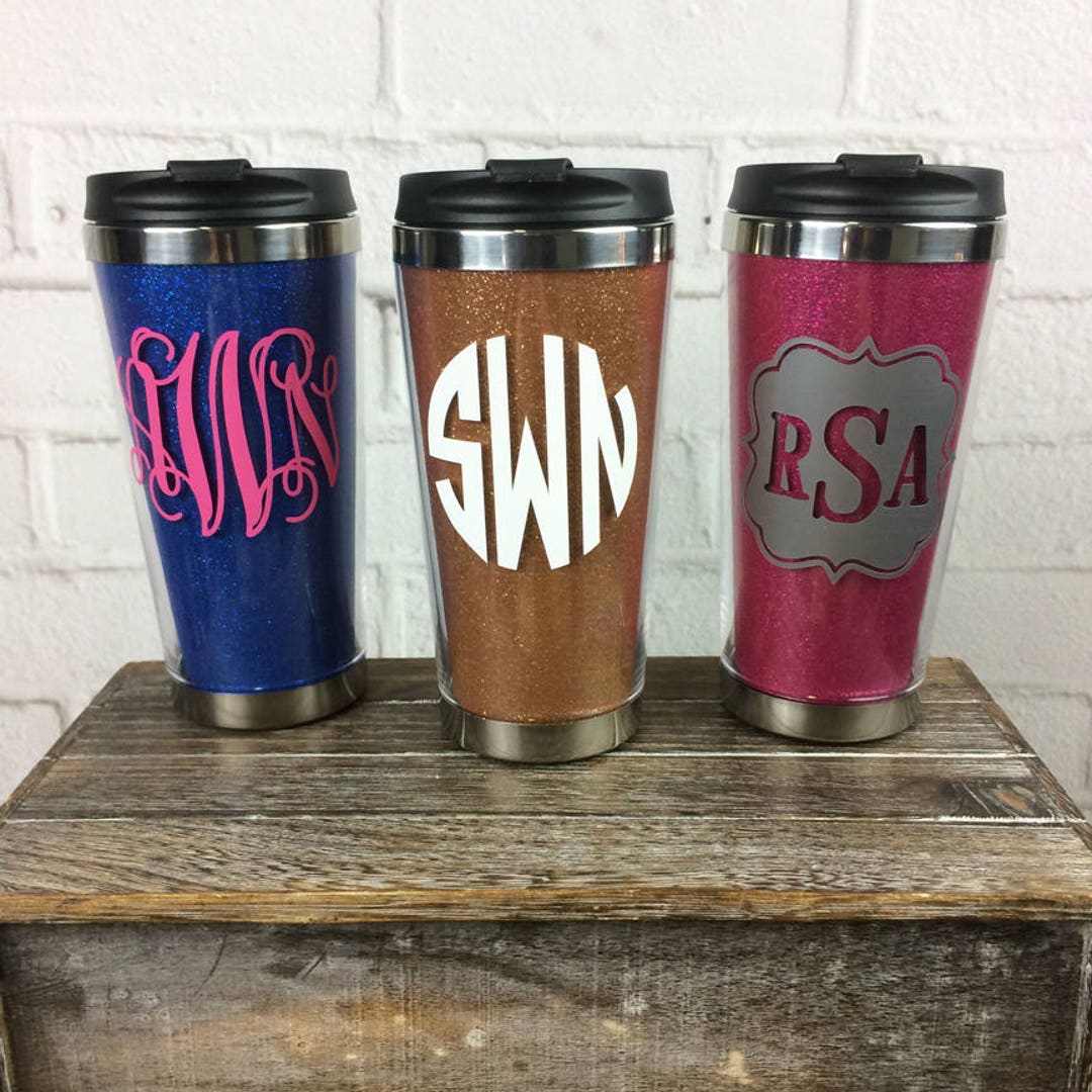 Monogramed Glitter Travel Coffee Mug - Personalized Monogram 16oz ...