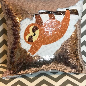 Sleepy Sloth Design Flip Sequin Pillow - Personalized Name Decorative ...