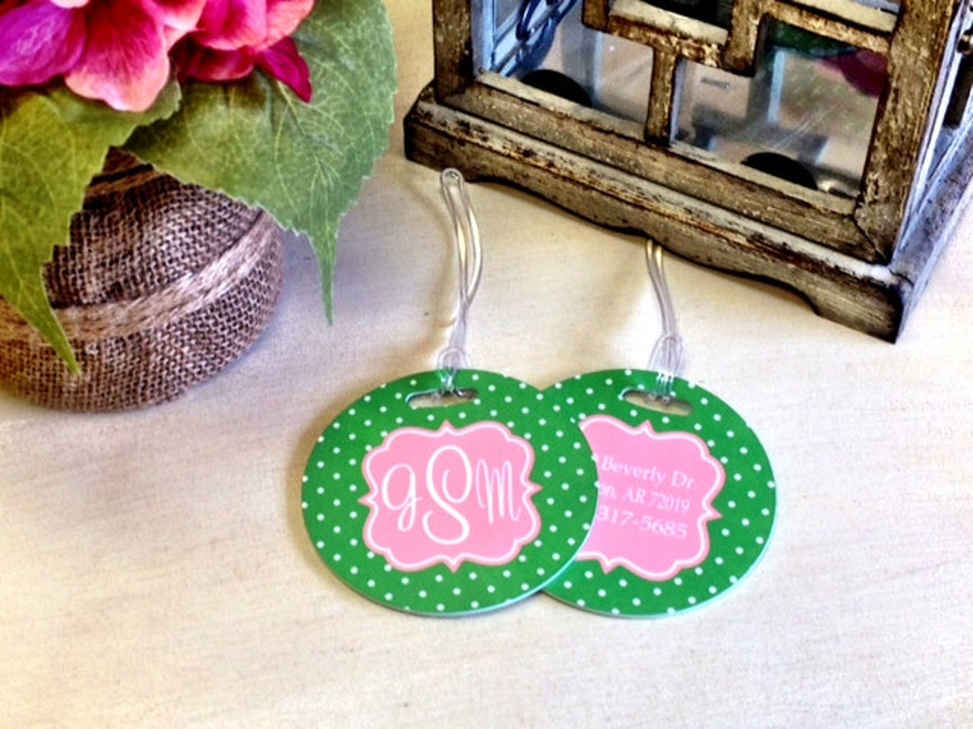 Set of 2 Personalized Round Luggage Tags (2 Sided) - Customize W ...