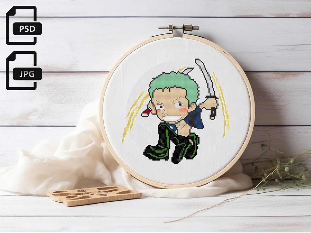 Zoro One Piece Manga Character Chibi Cross Stitch Pattern - Etsy