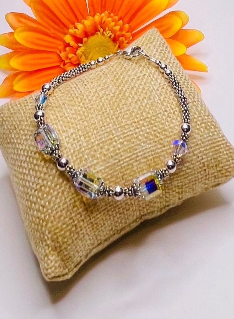 Ice Cube Swarovski Crystal & Sterling Silver Beaded Bracelet ~ Womens ...