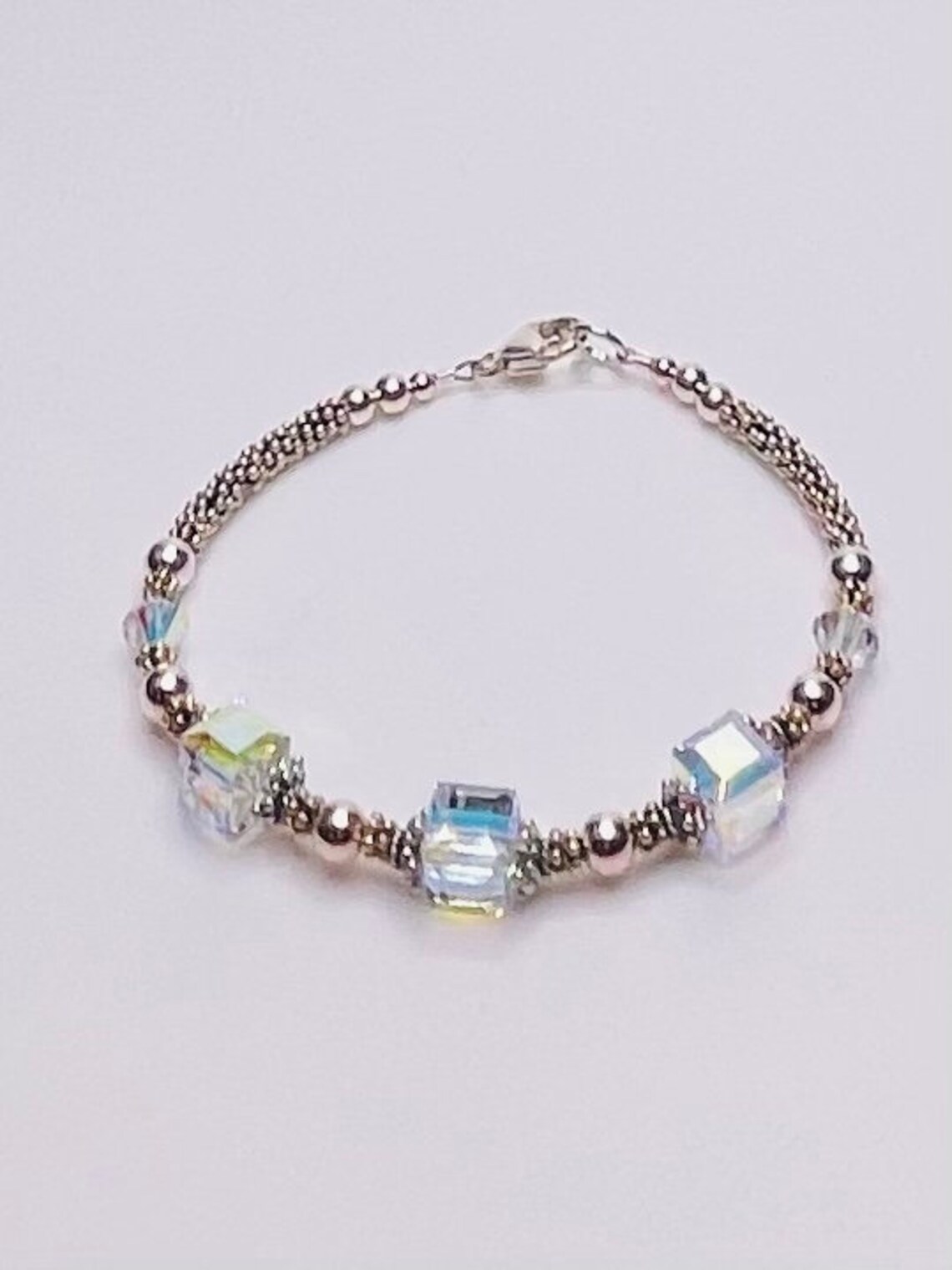 Ice Cube Swarovski Crystal & Sterling Silver Beaded Bracelet ~ Womens ...