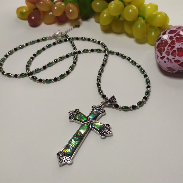 Green Cross Necklace - Etsy