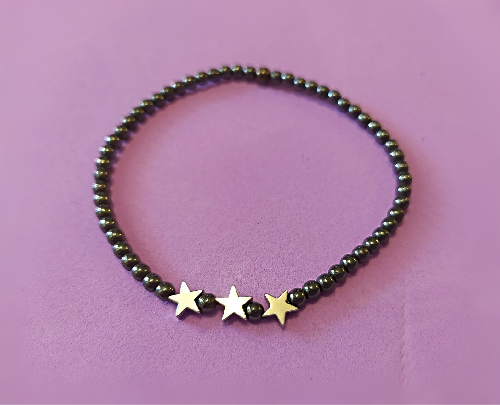 Pulsera negra pulsera gris elástica pulsera de pirita | Etsy