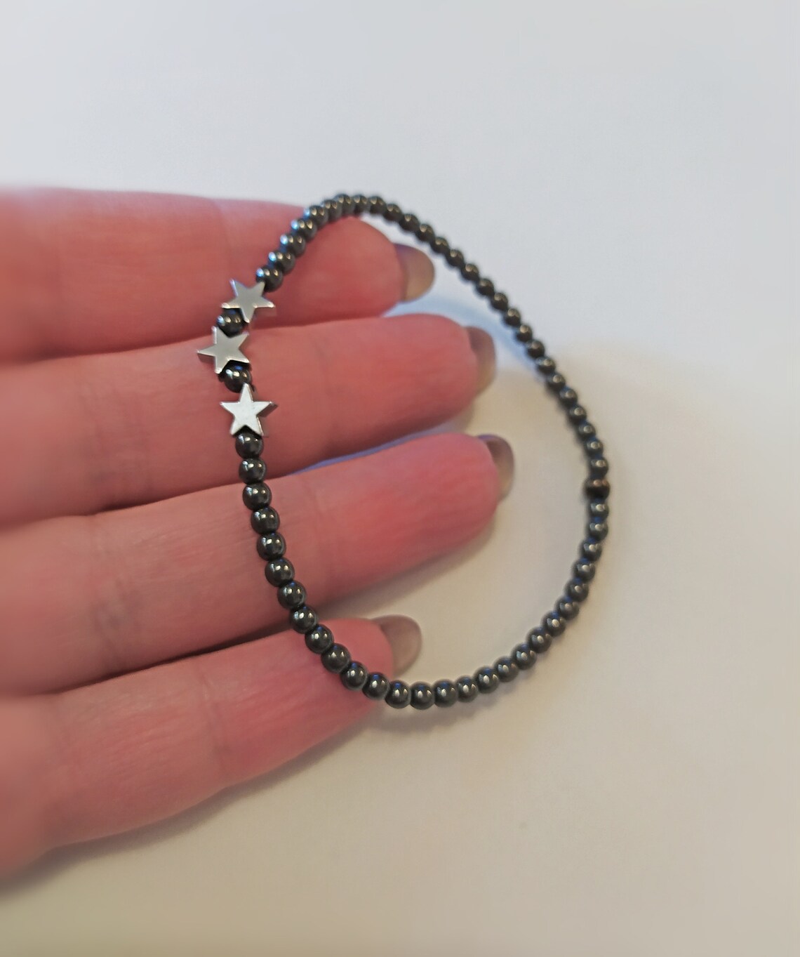 Pulsera negra pulsera gris elástica pulsera de pirita | Etsy
