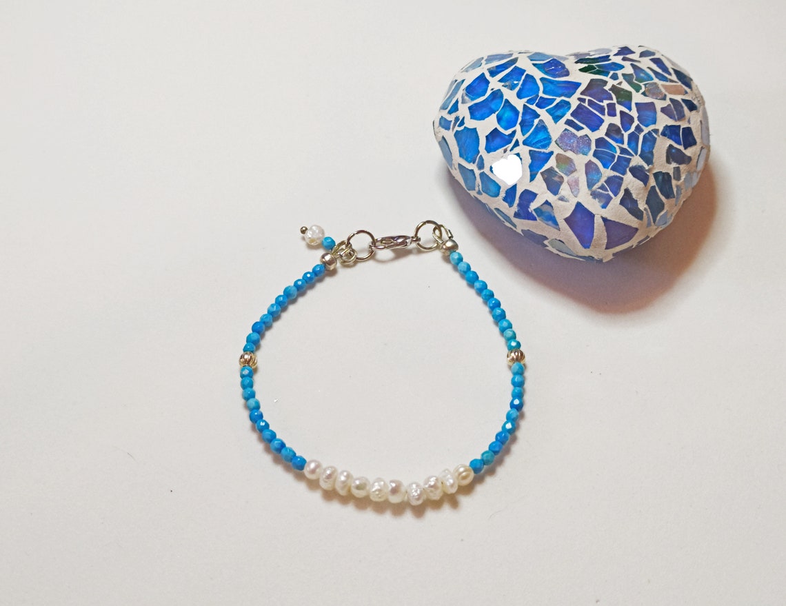 Pulsera azul y blanca pulsera de turquesa y perla pulsera | Etsy