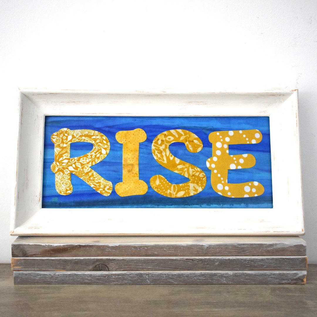 Motivational Sign - RISE Wall Art - Yellow Letters Over Blue Background ...