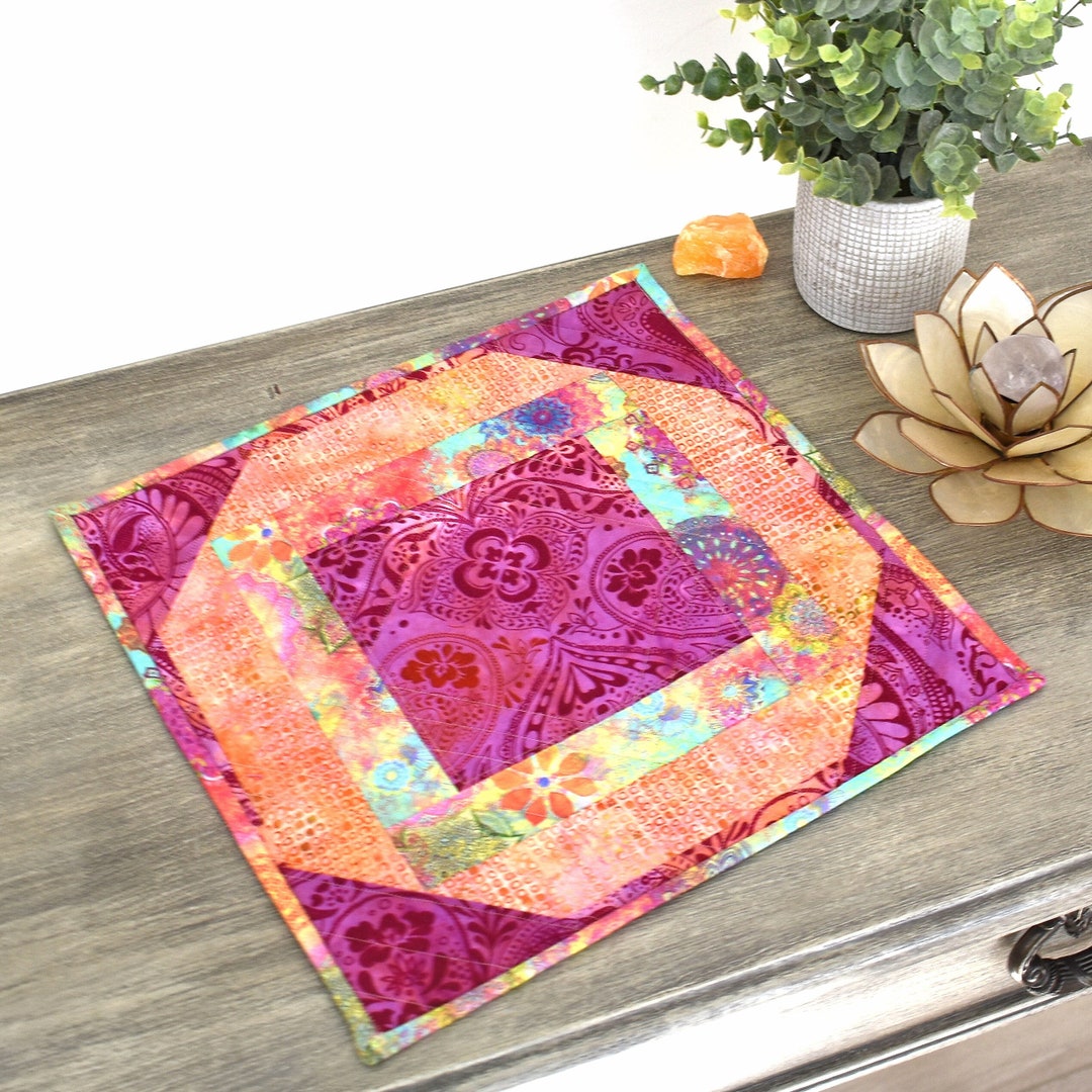 Boho Batik Table Topper - Square Crystal Mat - Mandala Altar Cloth ...