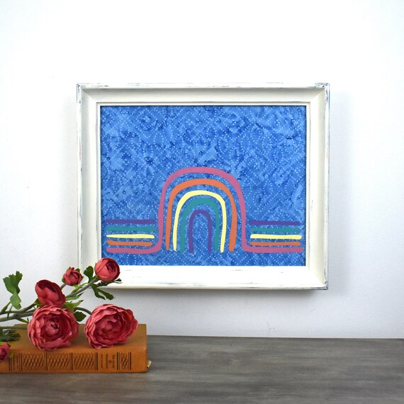 White Framed Magnet Board With Rainbow Over Blue Batik - Etsy