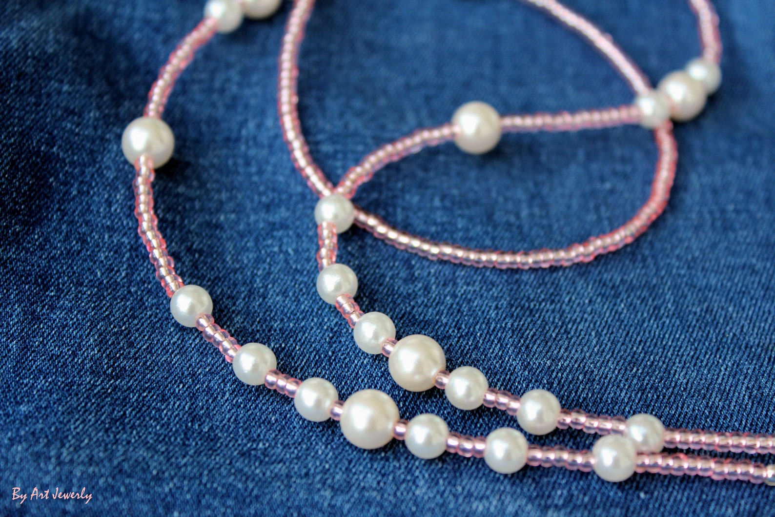 PINK ROSE CHAIN for Glasses With White Pearls, Beaded Eyeglass String ...