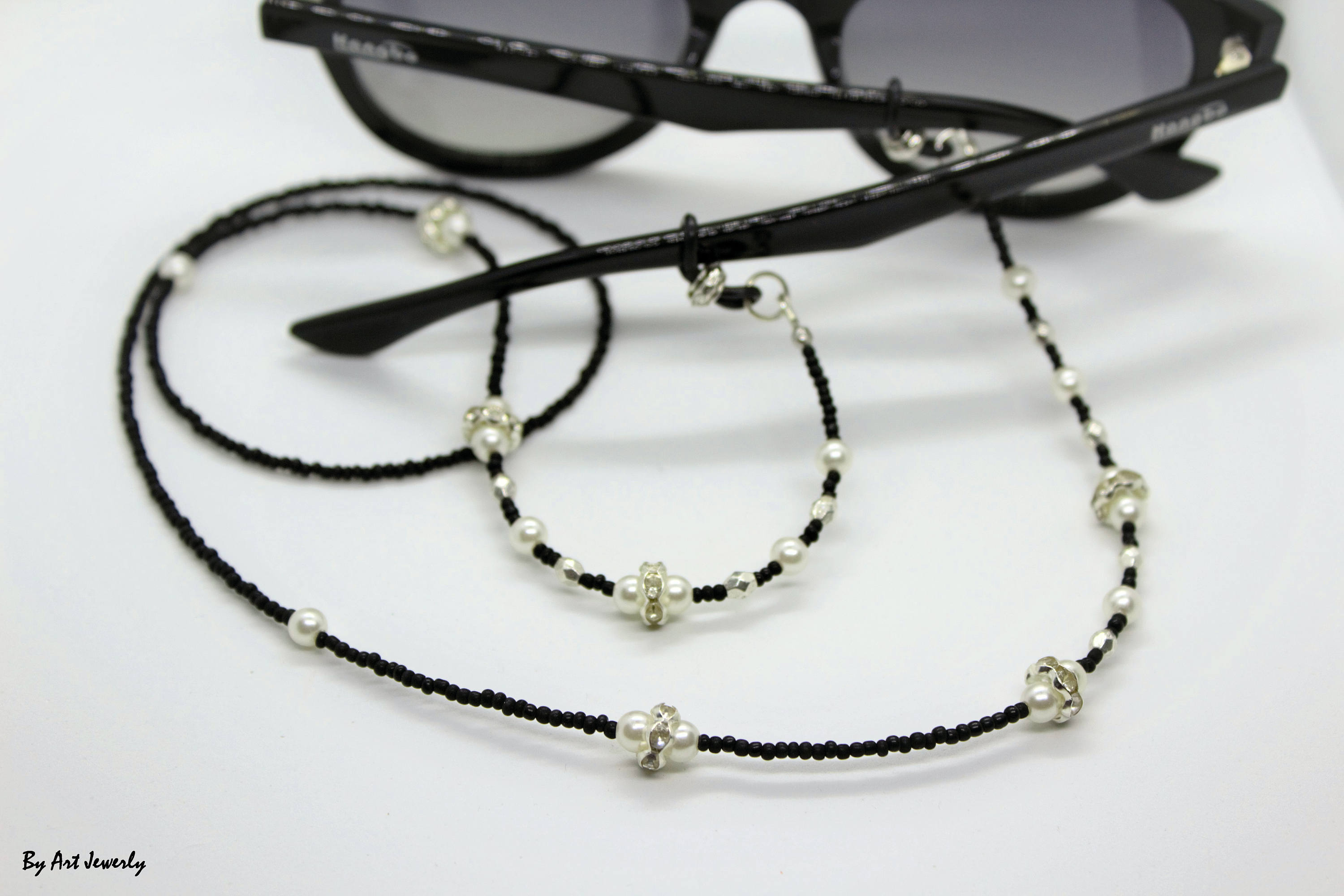 BLACK PEARL EYEGLASSES Chain, Crystals Eyeglasses String,glases Cord ...