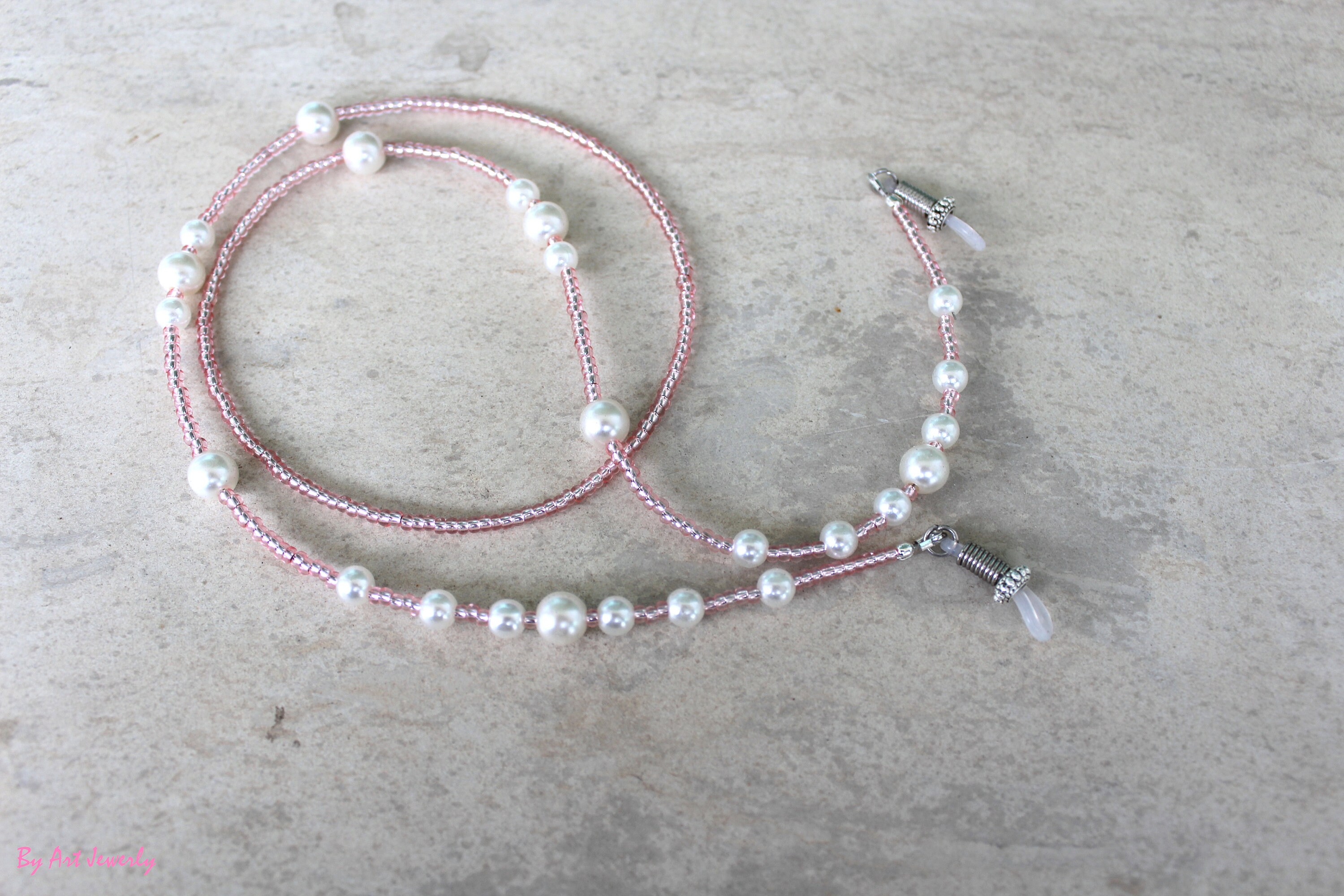 PINK ROSE CHAIN for Glasses With White Pearls, Beaded Eyeglass String ...