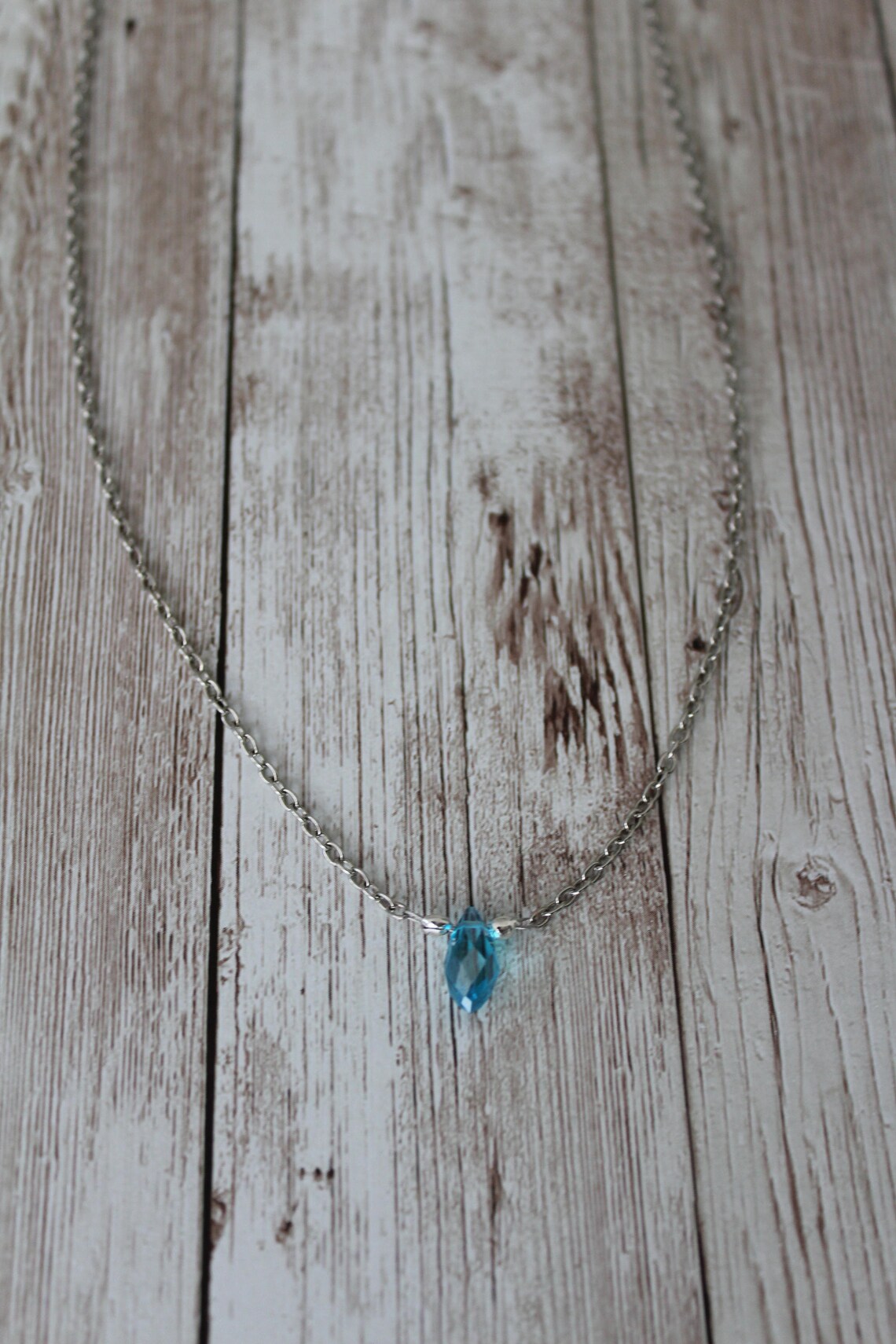 Minimalist Blue Swarovski Drop Crystal Jewelry Necklace Pendant Chain ...
