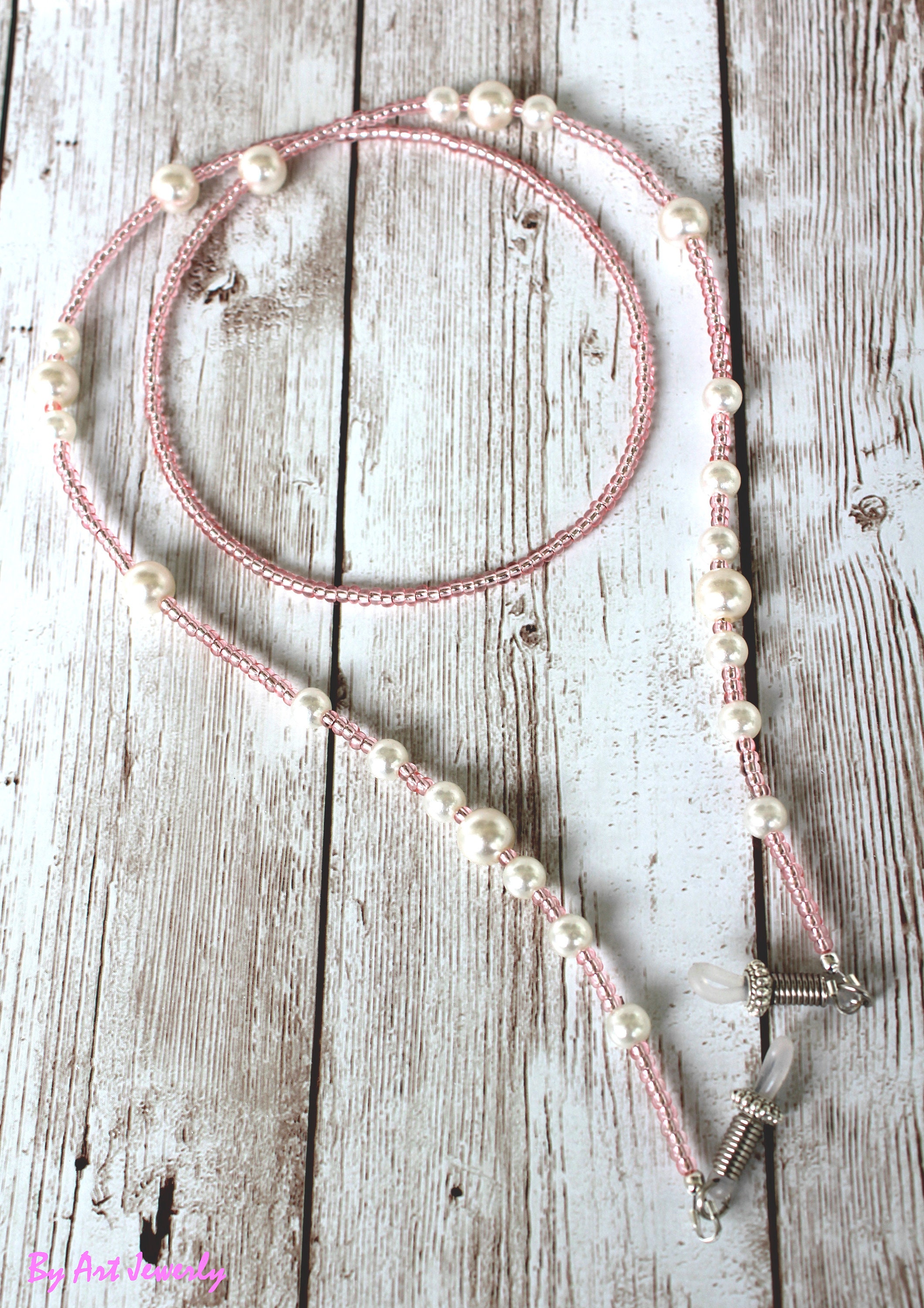 PINK ROSE CHAIN for Glasses With White Pearls, Beaded Eyeglass String ...
