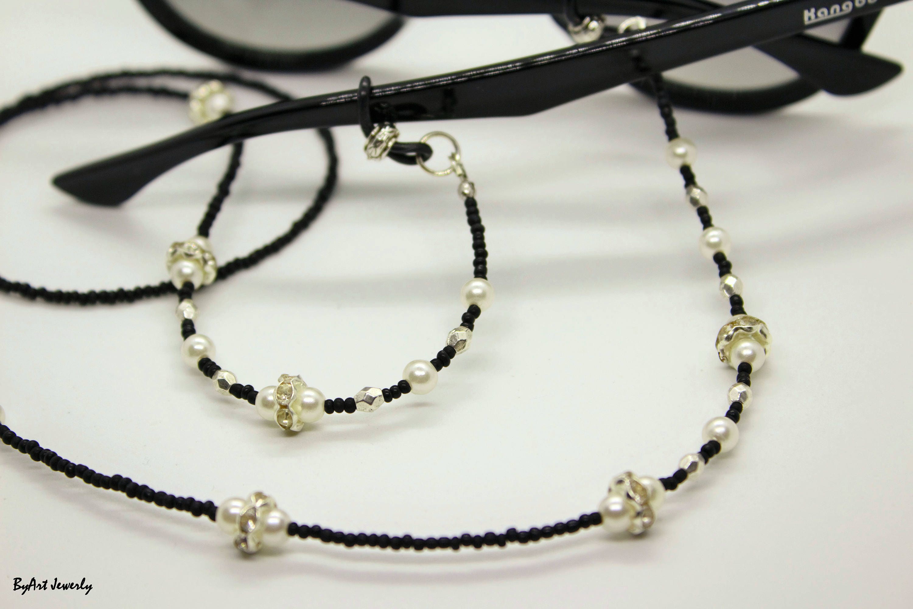 BLACK PEARL EYEGLASSES Chain, Crystals Eyeglasses String,glases Cord ...