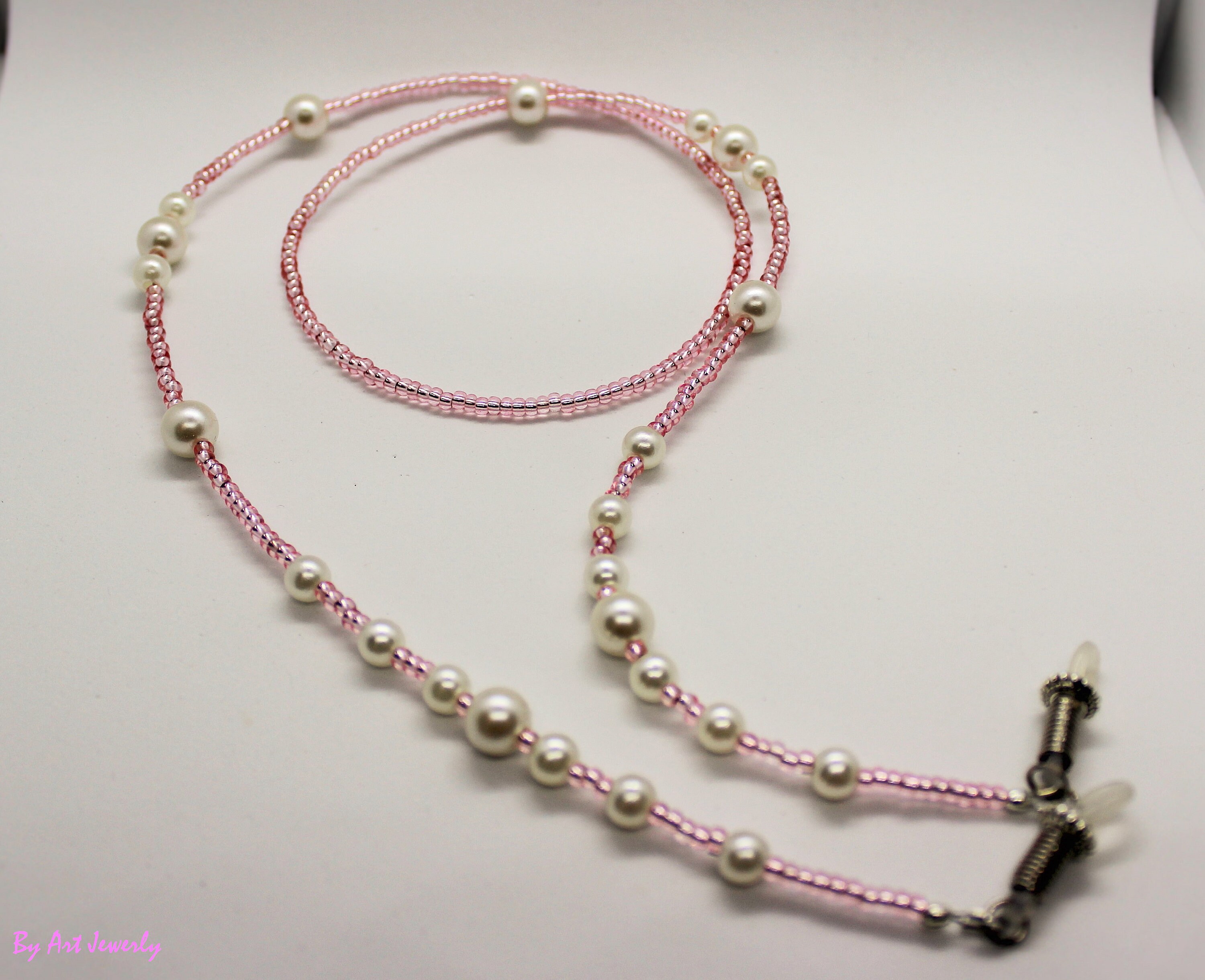 PINK ROSE CHAIN for Glasses With White Pearls, Beaded Eyeglass String ...