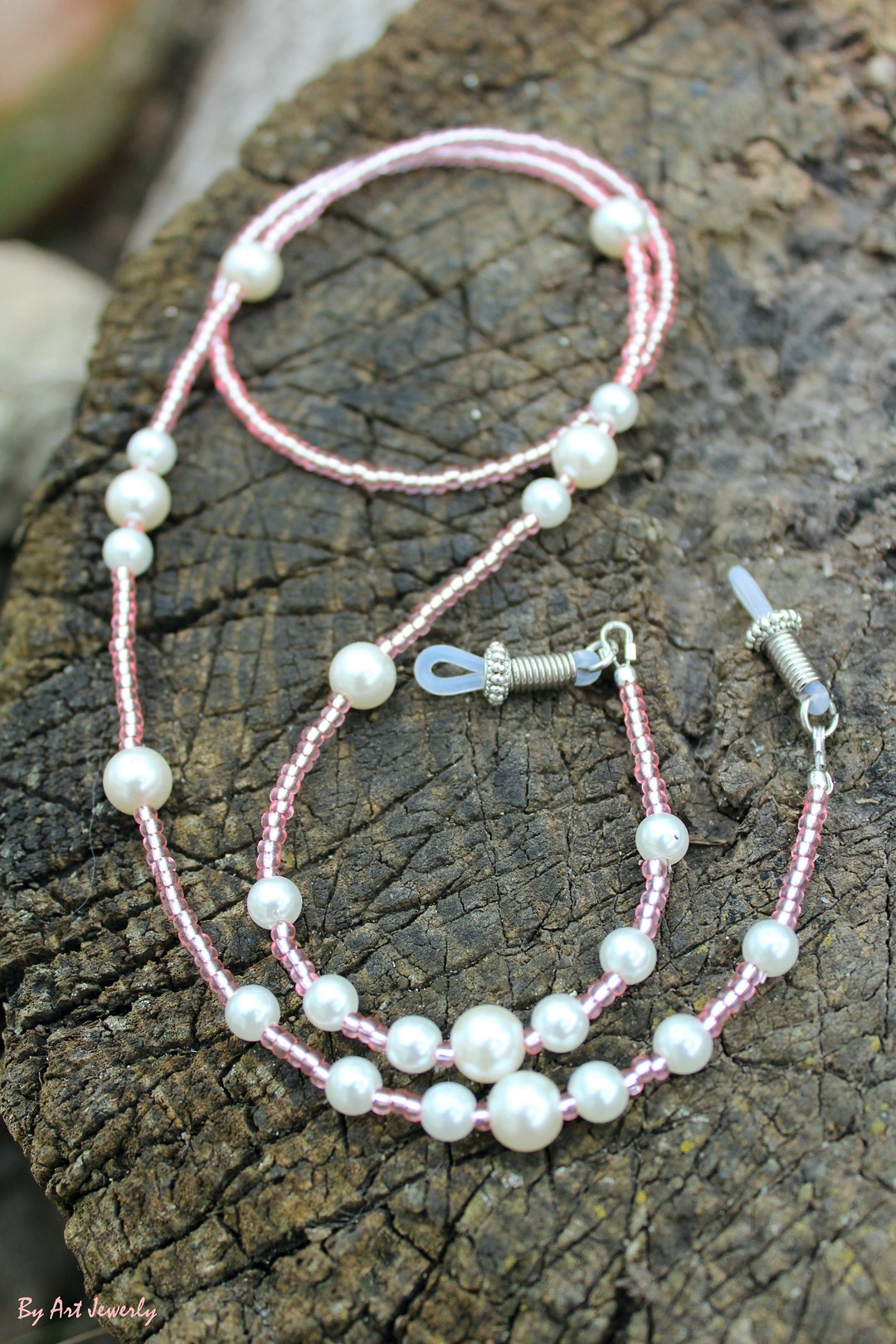 PINK ROSE CHAIN for Glasses With White Pearls, Beaded Eyeglass String ...